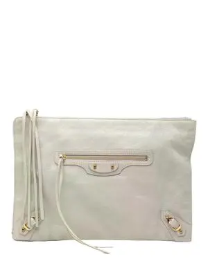 Balenciaga Goatskin Metallic Edge Clutch Bag - Grey
