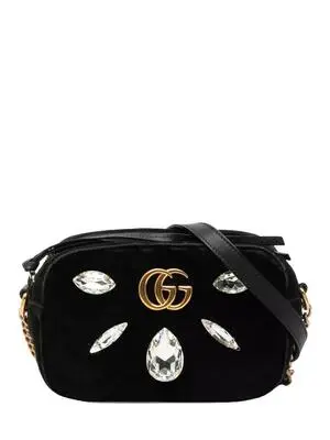Gucci Marmont Crystal Embellished Velvet Crossbody Bag - Black