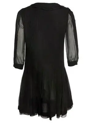 Chloé Pleated Silk Mini Dress With Ruffled Collar - Black