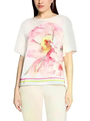 BETTY BARCLAY Floral Print T-shirt With Striped Hem - White