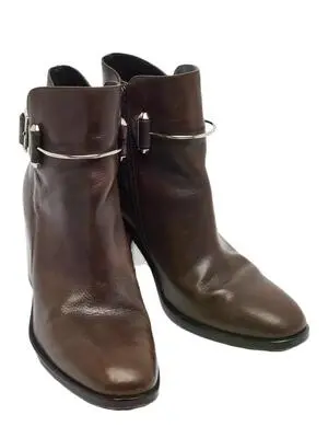 Balenciaga Leather Buckle Detail Ankle Boots - Brown