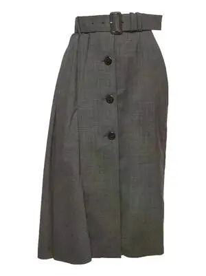 Prada Checked Asymmetrical Midi Skirt - Grey