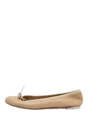 GUCCI Gucci Beige Leather Interlocking GG Bow Ballet Flats