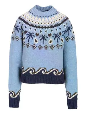 Alanui Fair Isle Palm-tree Sweater - Blue