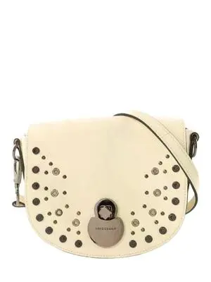 Longchamp Leather Shoulder Bag With Stud Embellishment And Silver-tone Hardware - White