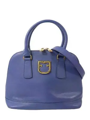 Furla Logo Plaque Leather Shoulder Bag - Blue