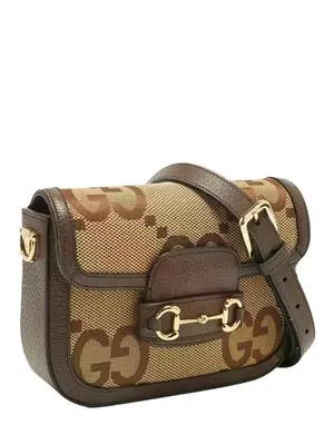 Gucci Mini Horsebit 1955 Jumbo Gg Cross Body Bag - Brown