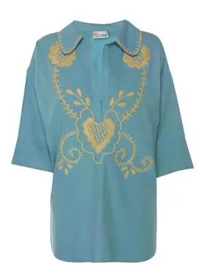 Red Valentino Embroidered Cotton Blouse - Blue