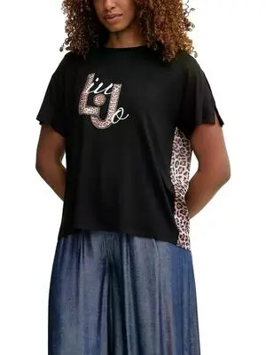 Liu Jo Leopard Print Rhinestone Embellished T-shirt - Black