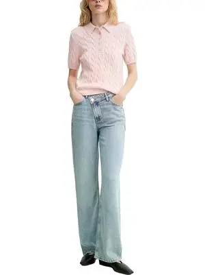 GESTUZ Short-sleeve Cable Knit Polo Top - Pink
