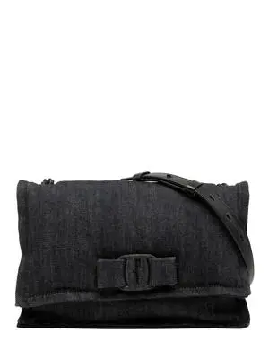 FERRAGAMO Small Denim Viva Bow Shoulder Bag - Black
