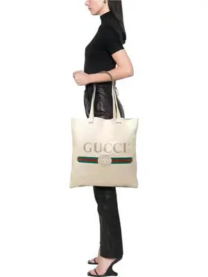 Gucci Calfskin Logo Tote Bag - Brown