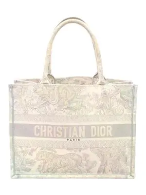 Dior Toile De Jouy Reverse Embroidered Canvas Book Tote Bag - Grey