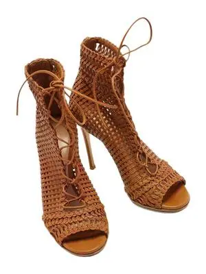 GIANVITO ROSSI Woven Lace-up Ankle Boots - Brown