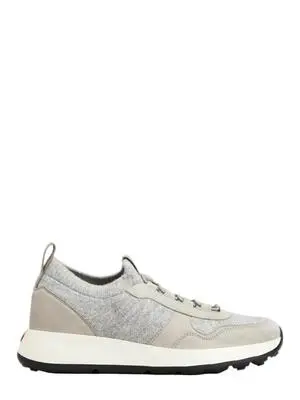 TOD'S Knit And Suede Sock Sneakers With Red Dot Detail - Grey