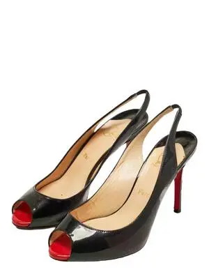 CHRISTIAN LOUBOUTIN Patent Peep-toe Slingback High Stiletto Heel Sandals - Black