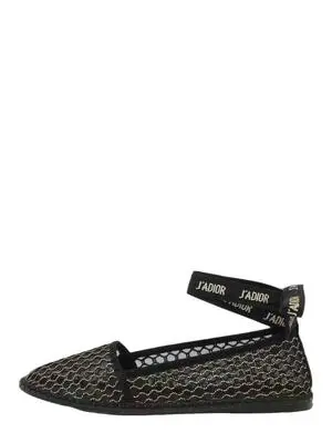 Dior Suede Embroidered Mesh Ankle-wrap Ballet Flats - Black