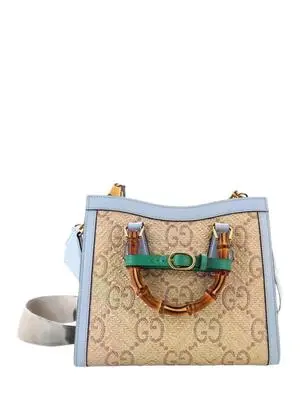 Gucci Diana Nm Bamboo Handle Gg Raffia Small Tote Bag - Blue