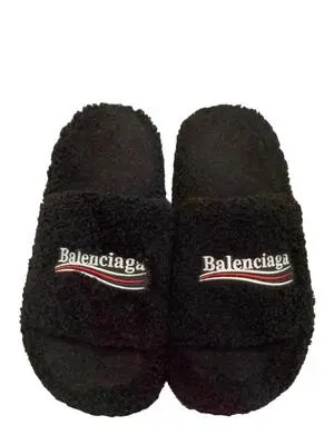 BALENCIAGA Balenciaga Shearling Platform Flat Sandals
