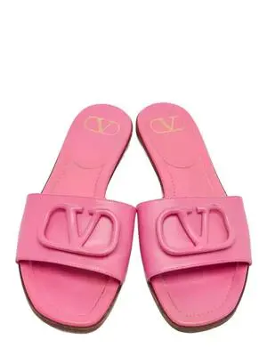 VALENTINO Valentino Garavani Pink Leather VLogo Signature Flat Slide Sandals