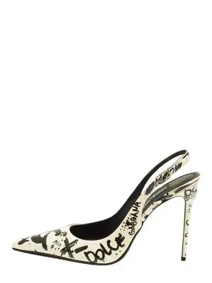 DOLCE & GABBANA Dolce & Gabbana Graffiti Print Leather Slingback Pumps