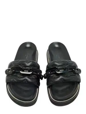 LOUIS VUITTON Embossed Monogram Leather Sandals - Black