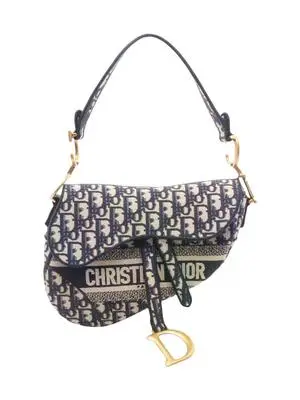 Dior Oblique Embroidered Canvas Saddle Bag Shoulder Bag - Blue