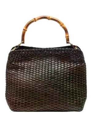 GUCCI Gucci 20th Century Woven Leather Bamboo Satchel