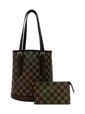 LOUIS VUITTON Damier Ebene Marais Bucket Bag - Brown
