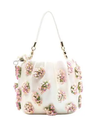 SELF-PORTRAIT Floral Appliqué Satin Tote Bag - Neutrals
