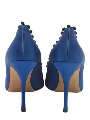 Manolo Blahnik Satin Pumps With Pom-pom Embellishments - Blue
