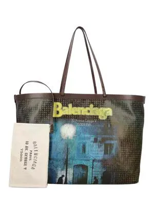 Balenciaga Logo-print Leather-trimmed Tote Bag - Brown