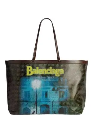 Balenciaga Balenciaga Logo-Print Leather-Trimmed Tote Bag Brown