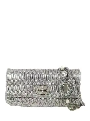 Miu Miu Crystal-embellished Matelassé Clutch - Silver