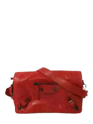 Balenciaga Studded Leather Shoulder Bag - Red