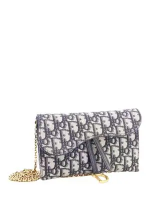 Dior Saddle Chain Wallet Oblique Canvas Crossbody Bag - Blue