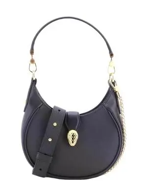 BVLGARI Serpenti Ellipse Crossbody Bag Leather Mini Shoulder Bag - Black