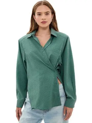 LIONESS Lioness Notting Hill Plaid Shirt With Padded Shoulders And Split Hem