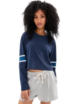 STATE & LAKE Long Sleeve Baller Tee With Stripe Detail - Navy