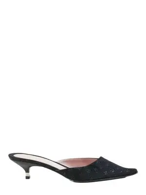 LOUIS VUITTON Monogram Canvas Pointed Toe Kitten Heel Mules - Black