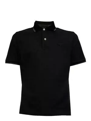 Prada Logo-patch Short-sleeve Polo Shirt - Black
