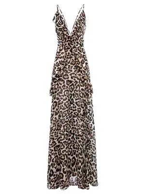 CUANNA Luna Leopard Print Ruffled Maxi Dress - Neutrals