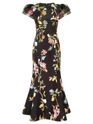 LEO LIN Sofia Floral-print Puff-sleeve Maxi Dress - Black