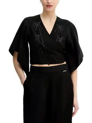 LOLA CASADEMUNT Beaded Palm Tree Wrap Top - Black