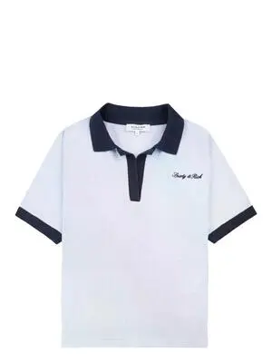 SPORTY & RICH Logo Embroidered Terry Polo Shirt - Blue