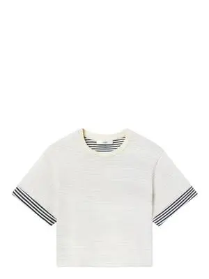 FRAME Striped Cuff Cropped T-shirt - Neutrals