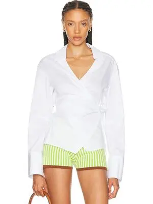 SIMONMILLER Anya Poplin Wrap Top - Macadamia