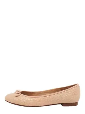 Tory Burch Quilted Leather Ballet Flats With Double T Logo Bow Detail - Neutrals