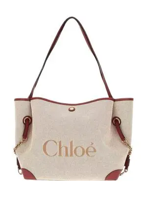 Chloé Clover Logo-print Shoulder Bag With Calf Leather Trim - Neutrals