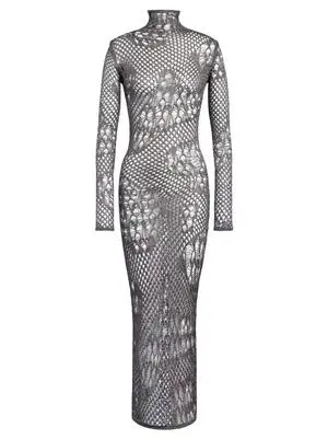 DONDUP Crochet Knit Long Sleeve Maxi Dress - Grey